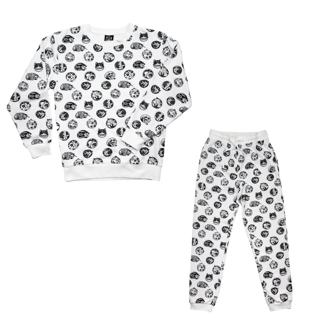 Curled Cat White French Terry Set – Monmon Cats