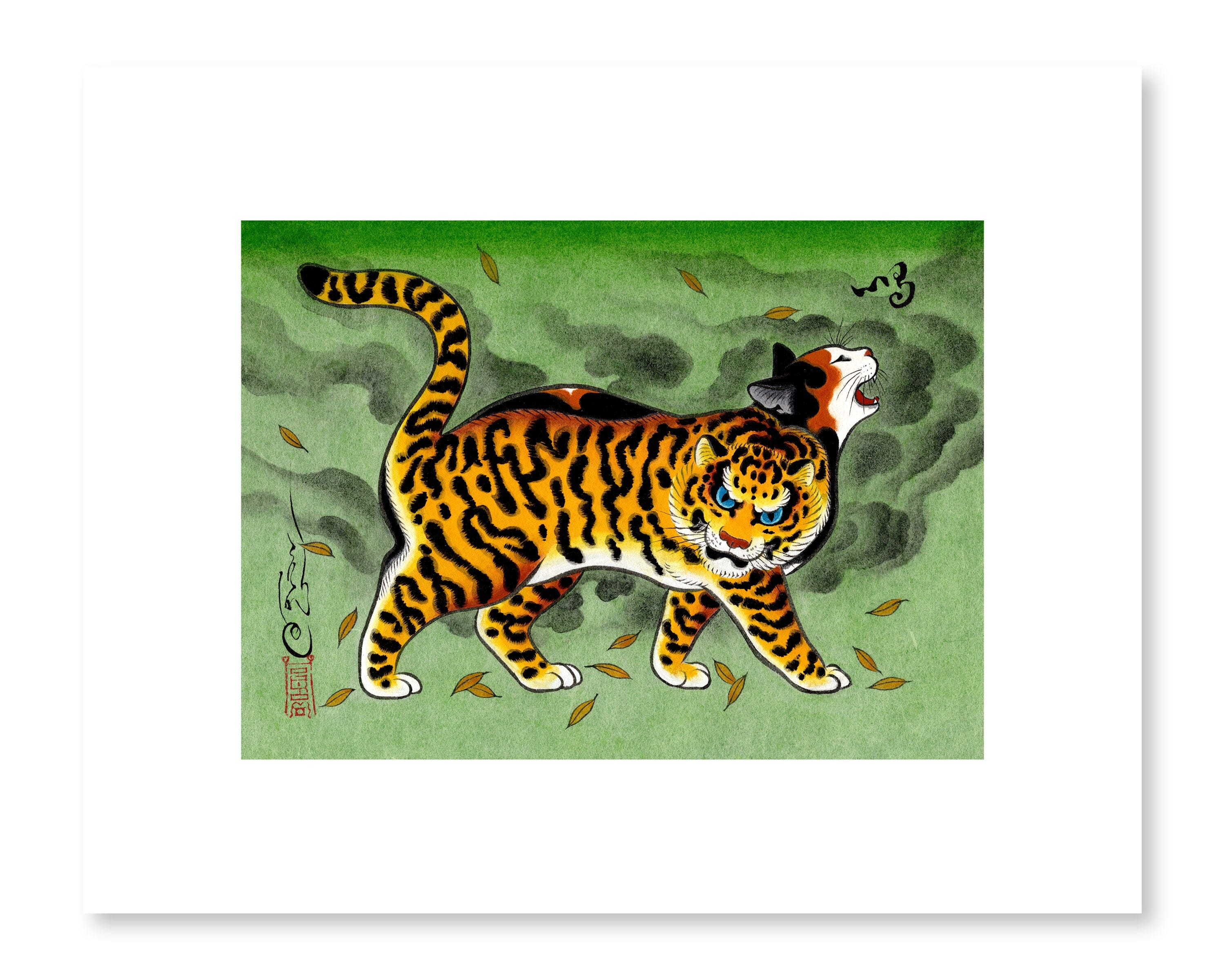 Green Tora Cat Print – Monmon Cats