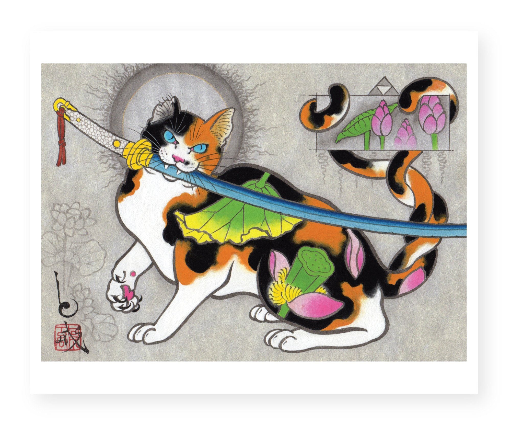 Lotus Neko Mata Print – Monmon Cats